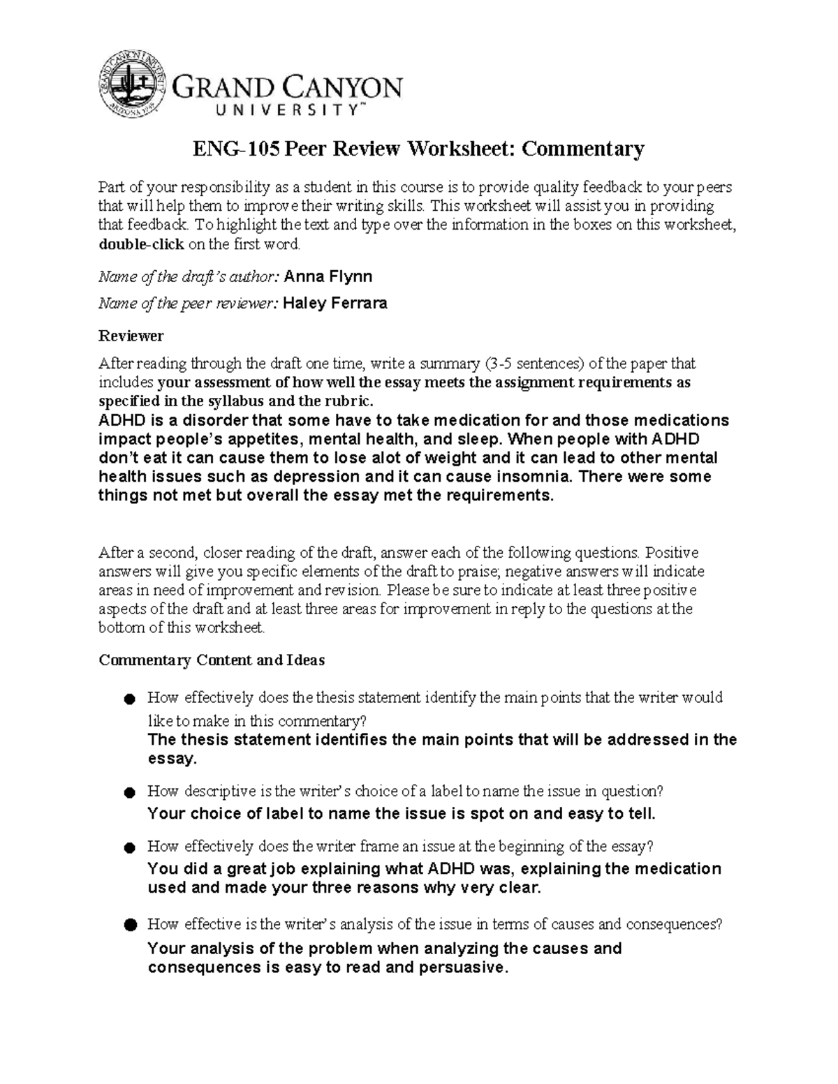 ENG-105-RS-Commentary Peer Review Worksheet - ENG-105 Peer Review ...