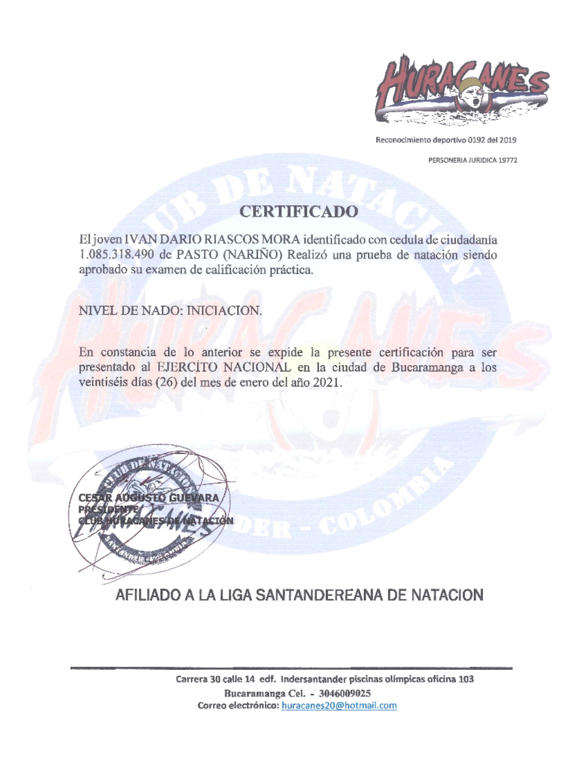Certificado Natacion - documentacion ejercito - Studocu