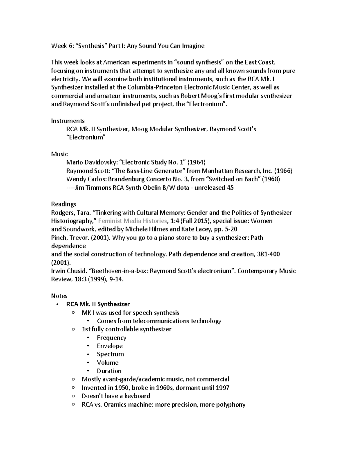 Week 6: “Synthesis” Part I: Any Sound You Can Imagine - Week 6 ...