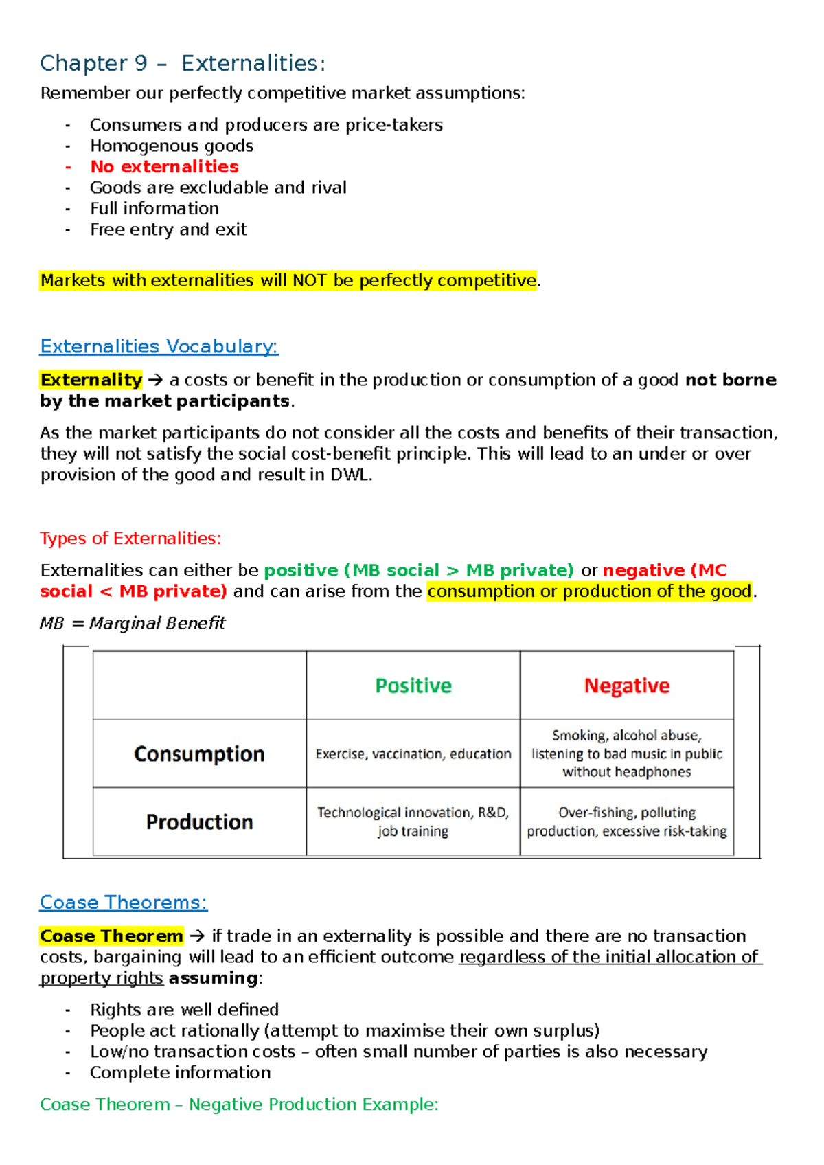Chapter 9 - Externalities - Chapter 9 – Externalities: Remember our ...