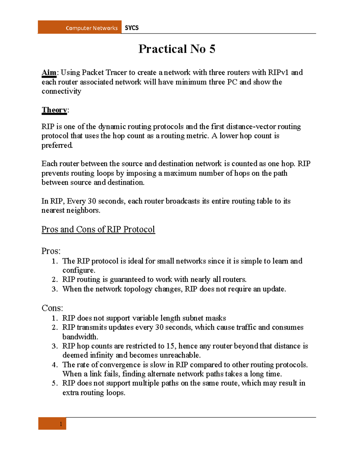 Practical No 5 - 1 Practical No 5 Aim: Using Packet Tracer to create a ...