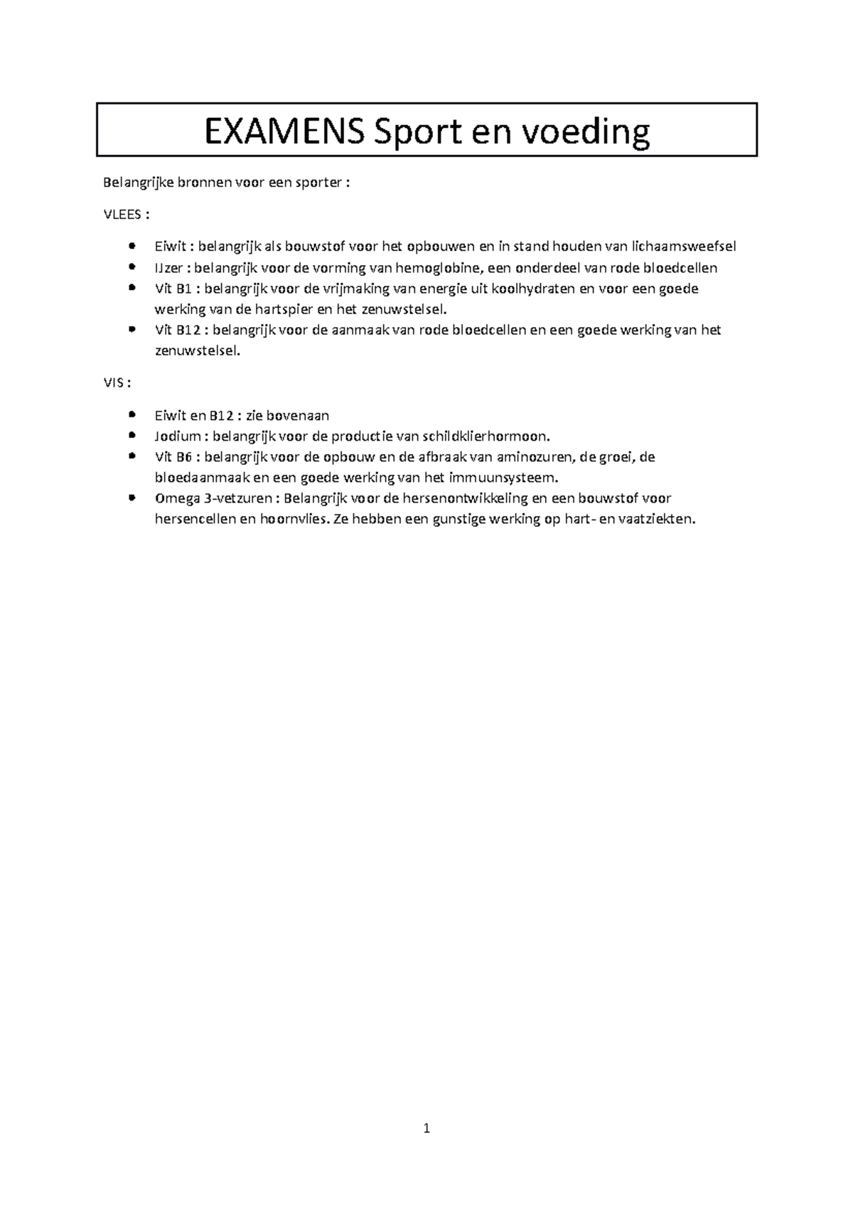 Sport en voeding - EXAMENS Sport en voeding Belangrijke bronnen voor ...