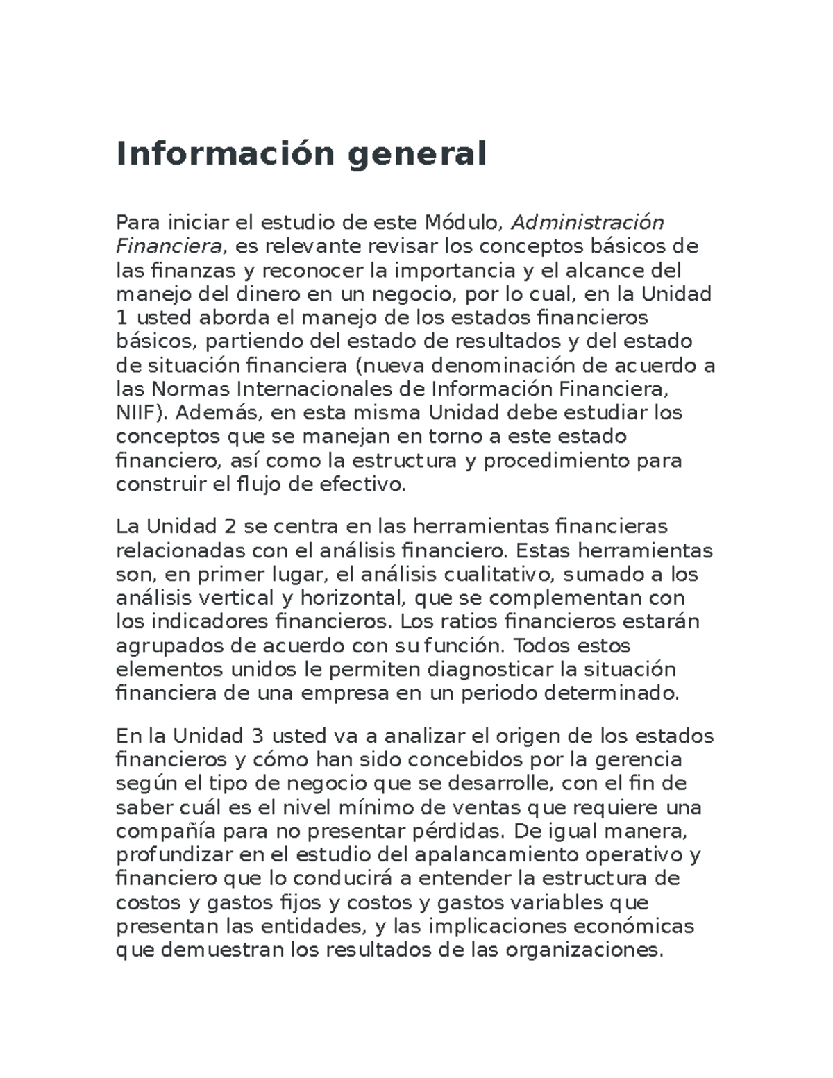 Informacion General del Modulo - Información general Para iniciar el ...