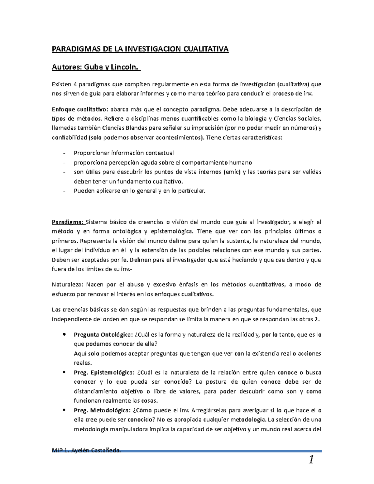 Paradigmas Segun GUBA Y Lincoln - 1 PARADIGMAS DE LA INVESTIGACION ...