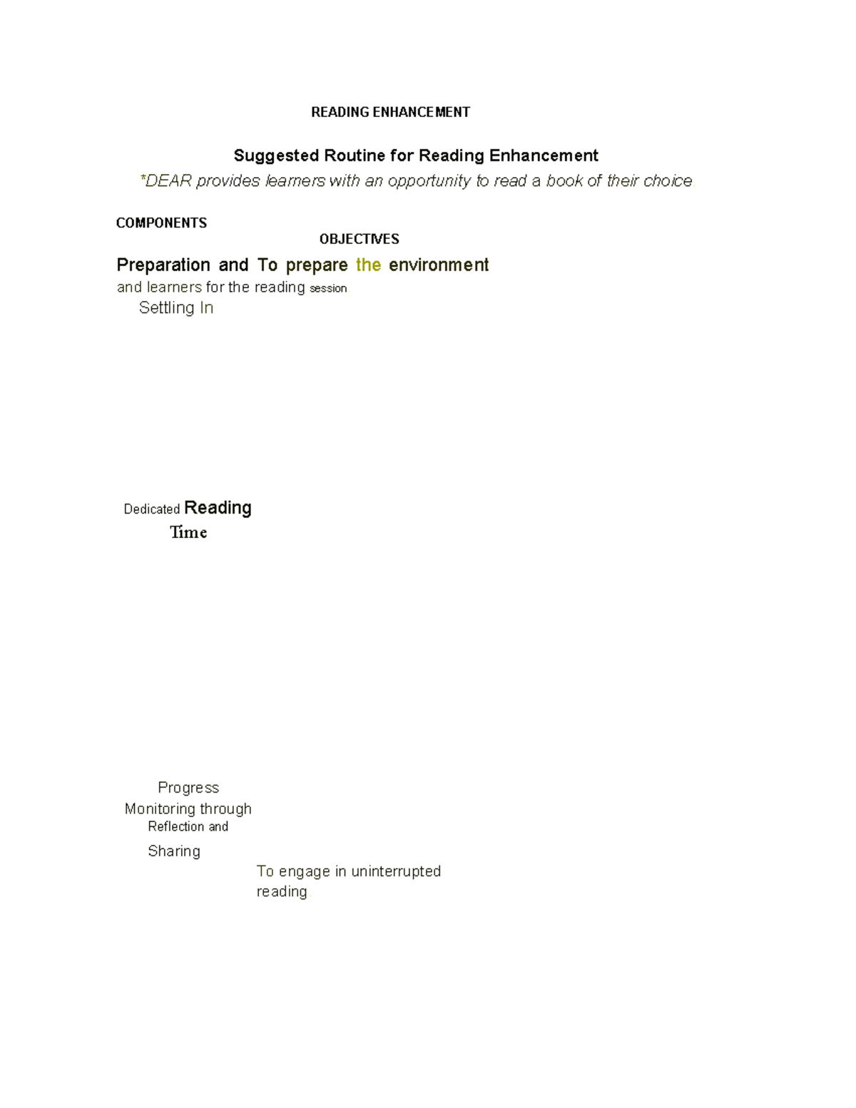 Sample Reading Program for Dep Ed - READING ENHANCEMENT Suggested ...