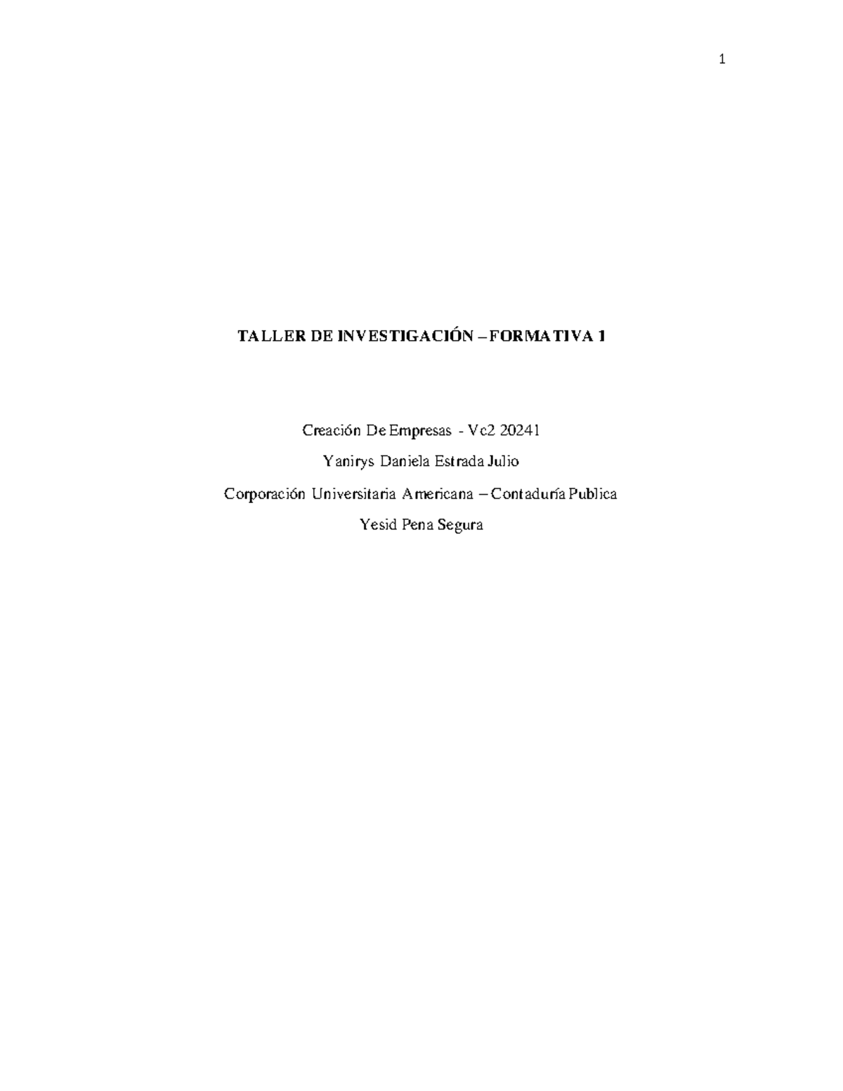 Actividad Formativa 1 - Taller de Investigacion - 1 TALLER DE INVESTIGACIÓN – FORMATIVA 1 ...