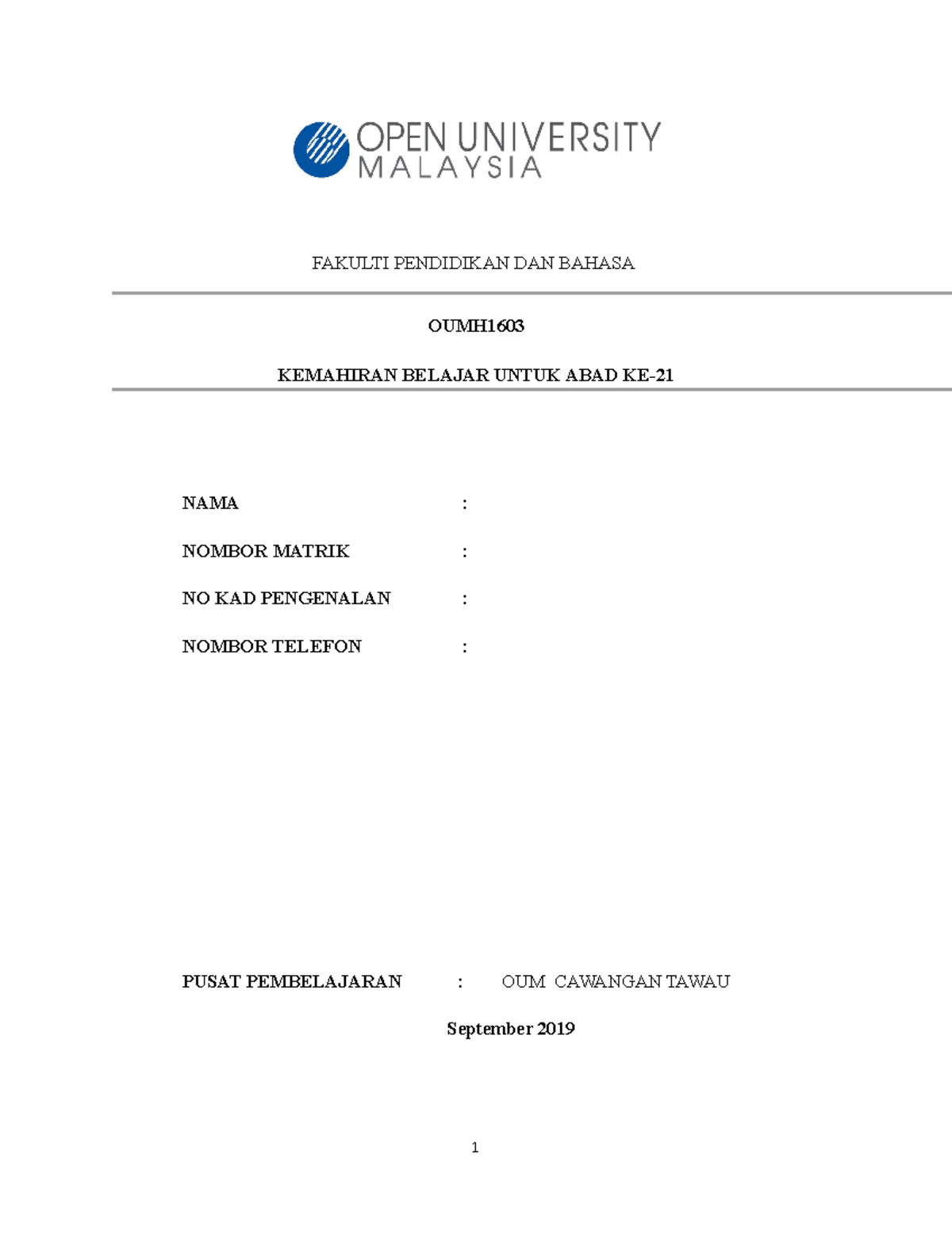 437211949-OUMH1603-1 - FAKULTI PENDIDIKAN DAN BAHASA OUMH KEMAHIRAN ...