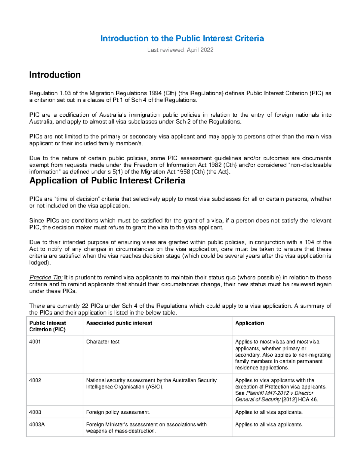 Reading 1 - Introduction to the Public Interest Criteria - Introduction ...