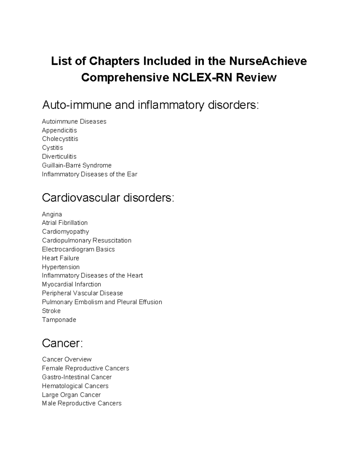 Nclex-RN-topics - Notes to help study for the NCLEX - List of Chapters ...