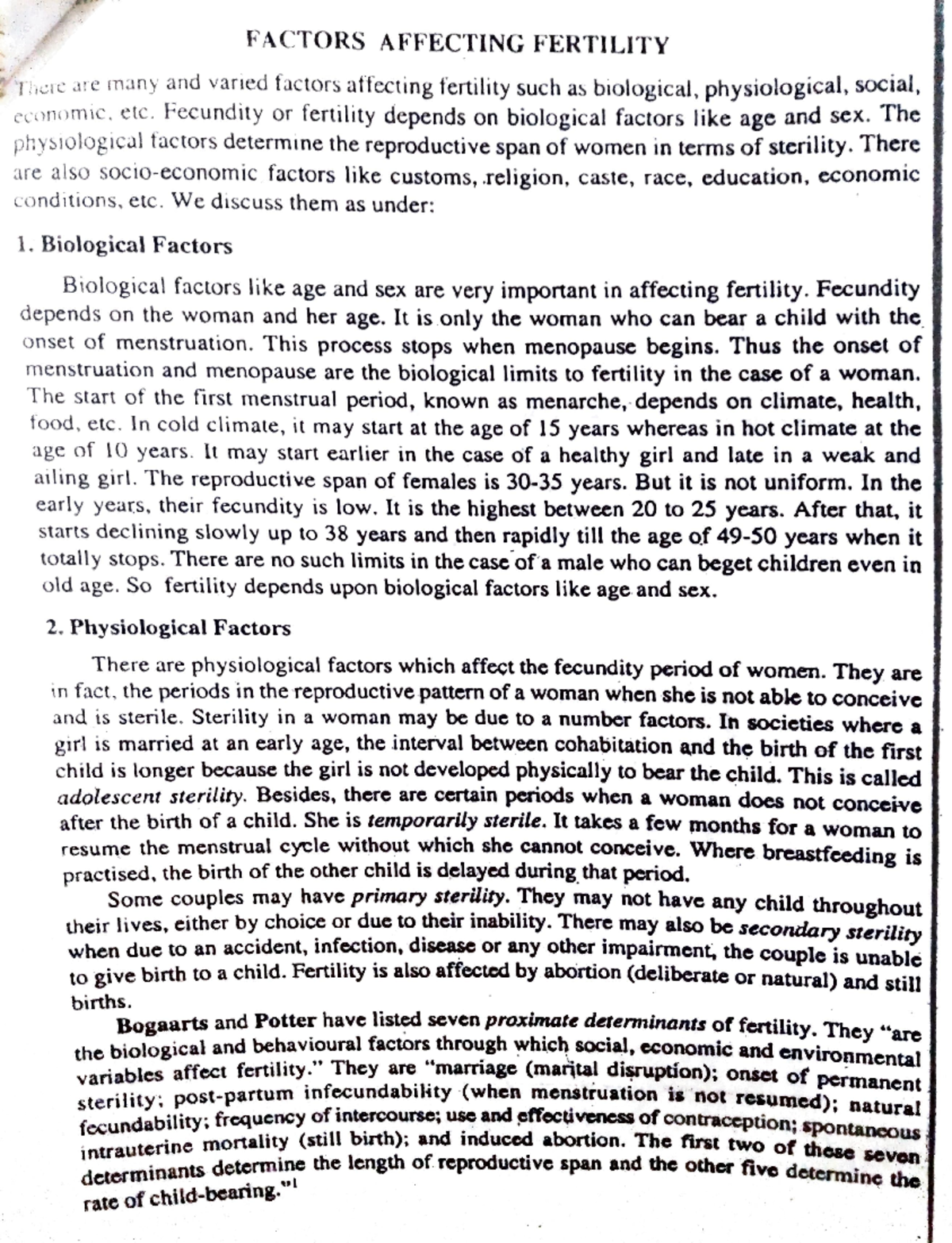 Factors Affecting Fertility - FACTORS AFFECTING FERTILITY There are ...