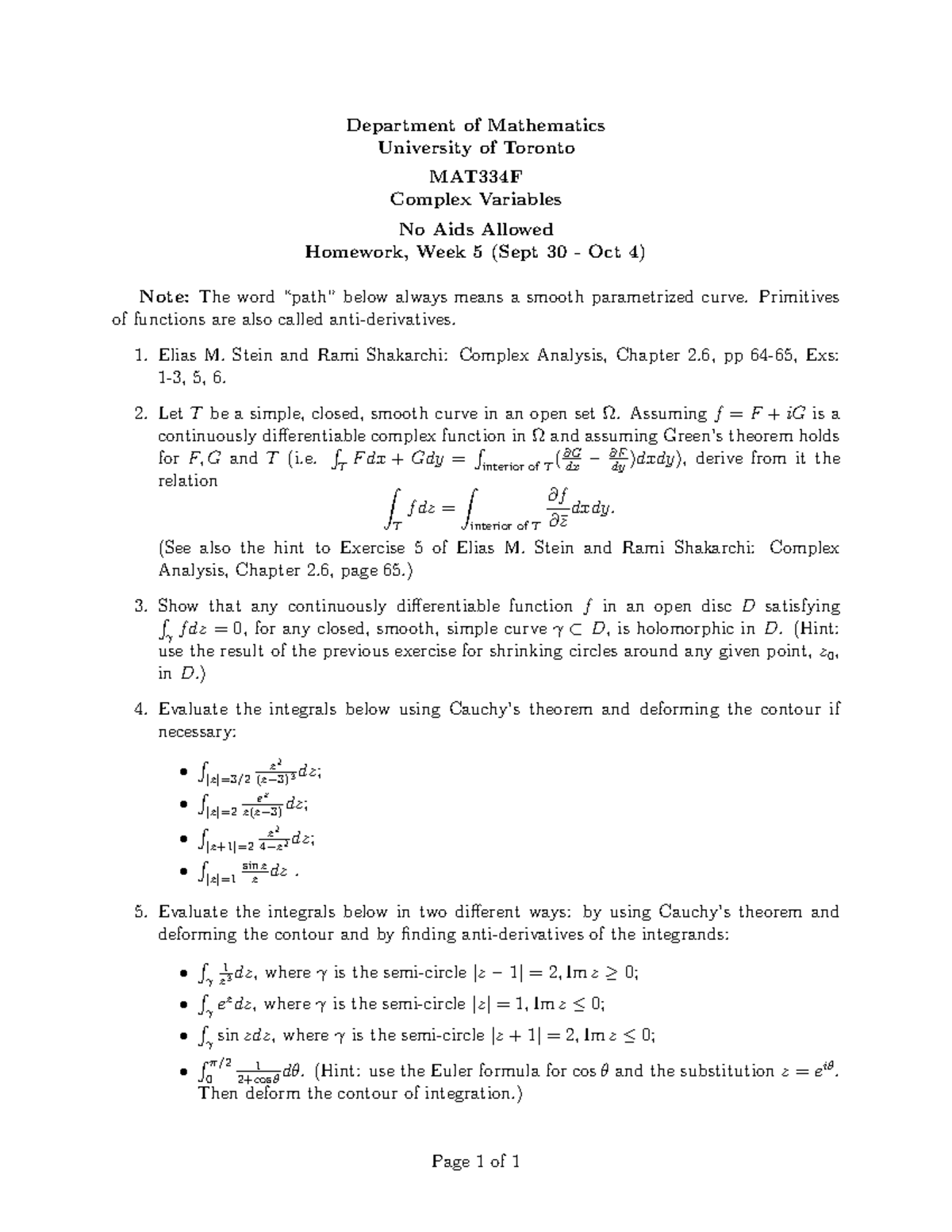 MAT334F2019 HW5 - Practice questions for Quiz 4. - Department of ...
