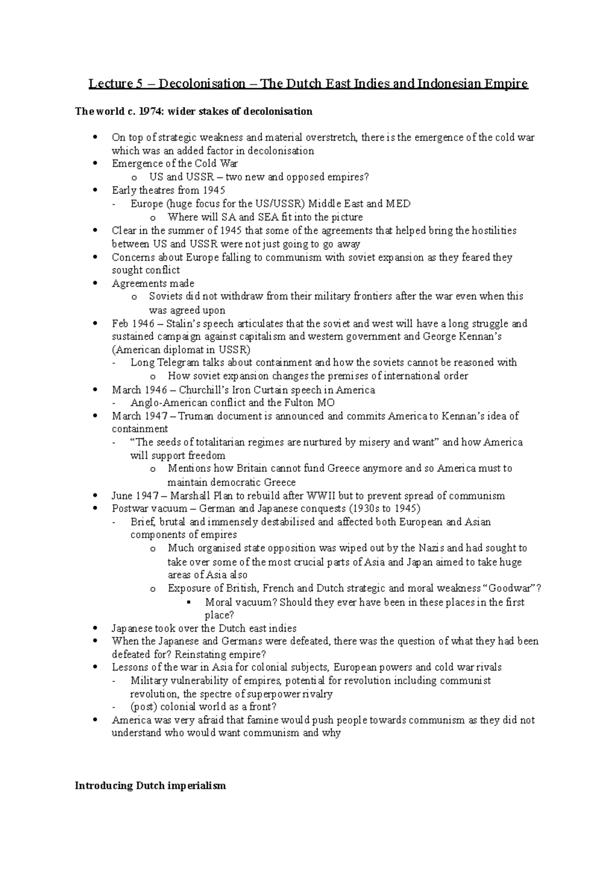 Lecture 5 – Decolonisation – The Dutch East Indies and Indonesian ...