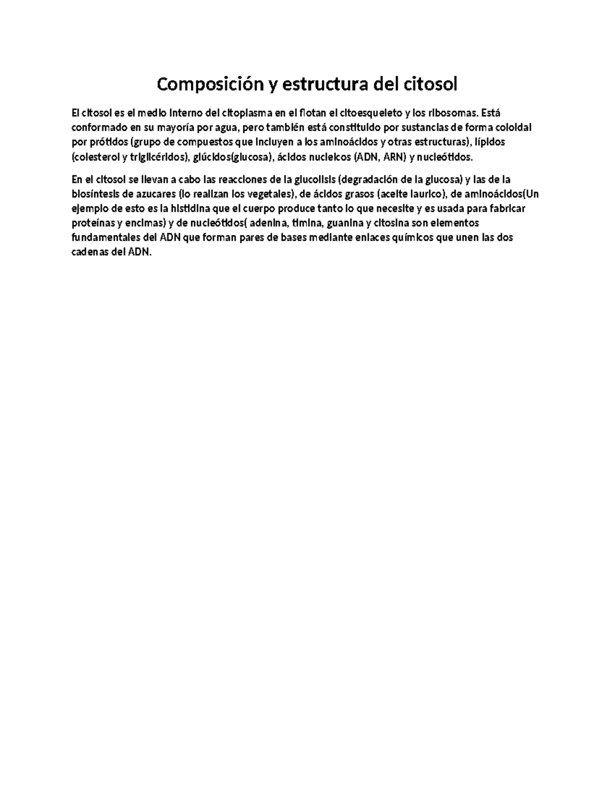 Composición y estructura del citosol - Composición y estructura del ...