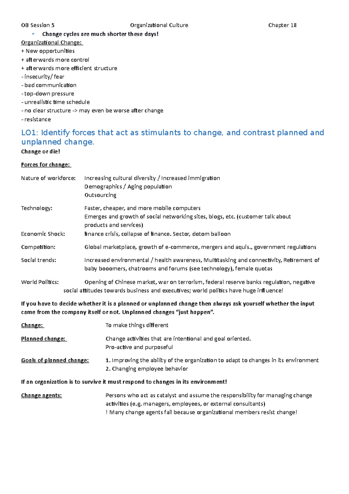 Session 5 Organizational Change - OB Session 5 Organizational Culture ...