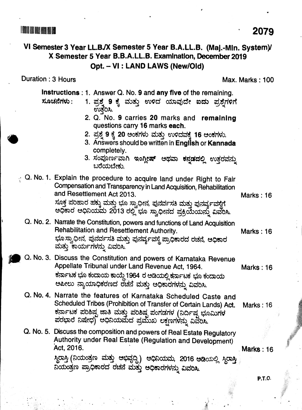 December 19 Question paper - Land law - Studocu