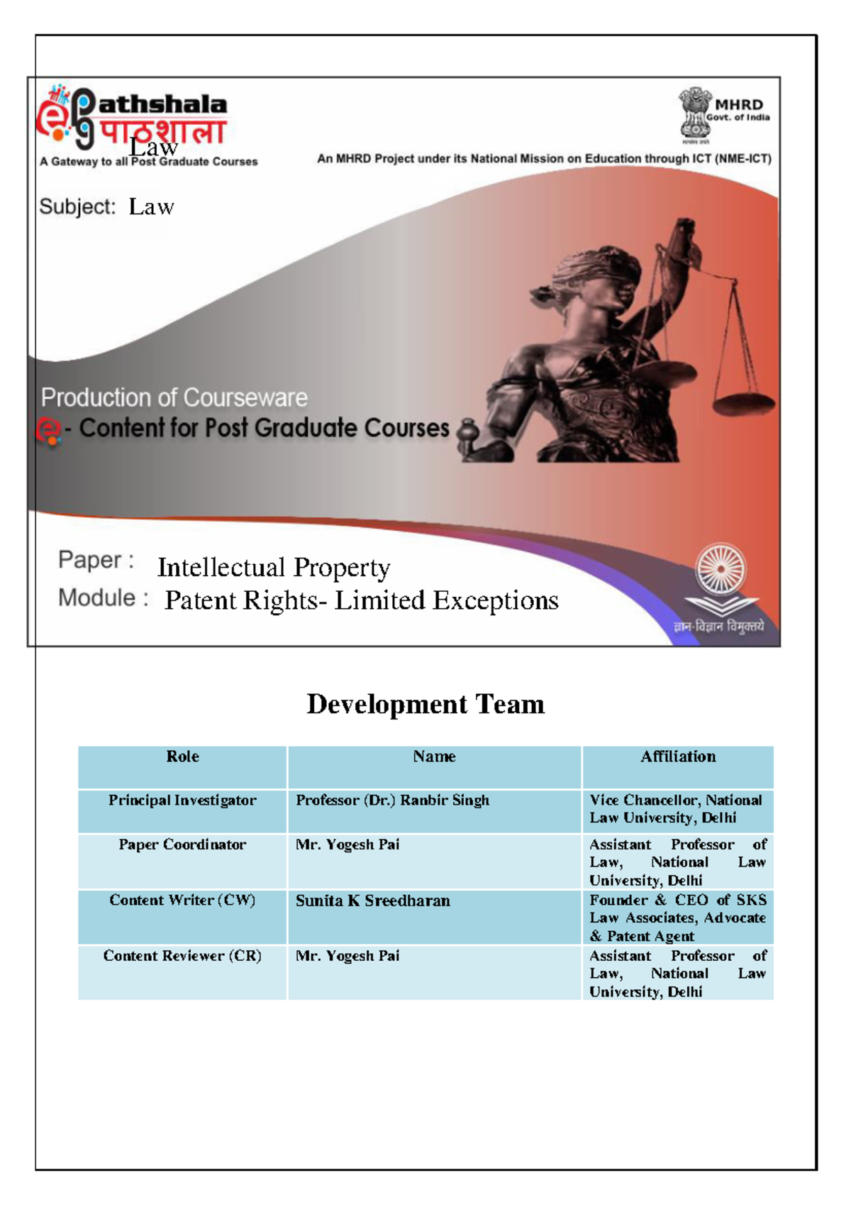 Exceptions - Lecture notes 1 - Law Law Intellectual Property Patent ...