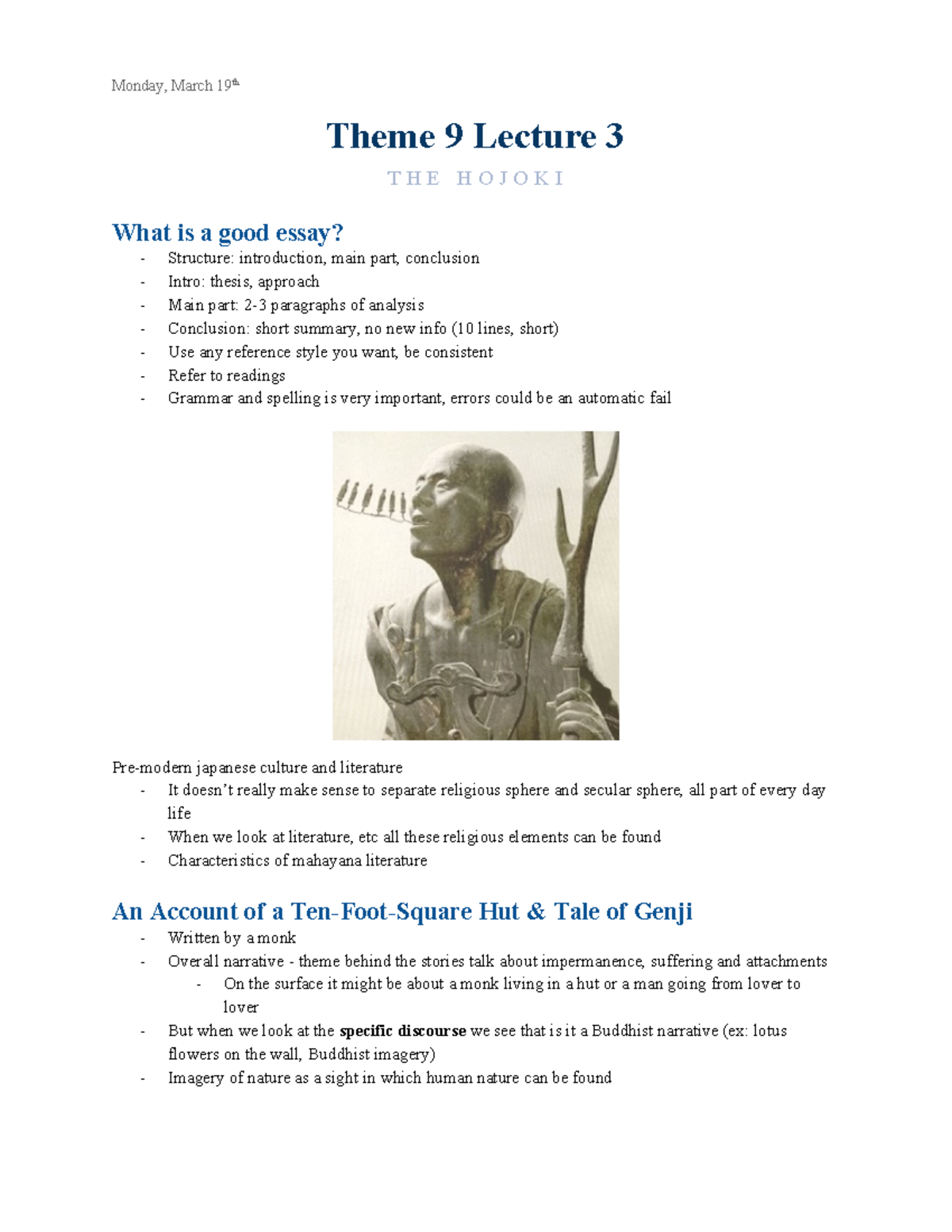 Theme 9 Lecture 3 - The Hojoki - Monday, March 19 th Theme 9 Lecture 3 ...