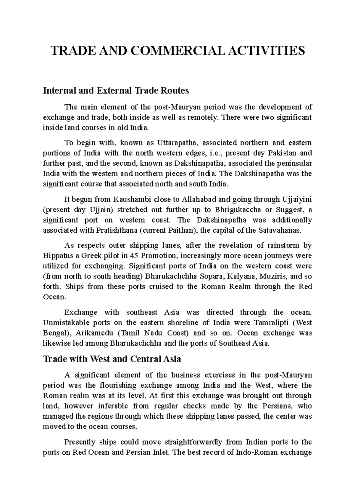 Trade AND Commercial Activities - TRADE AND COMMERCIAL ACTIVITIES ...