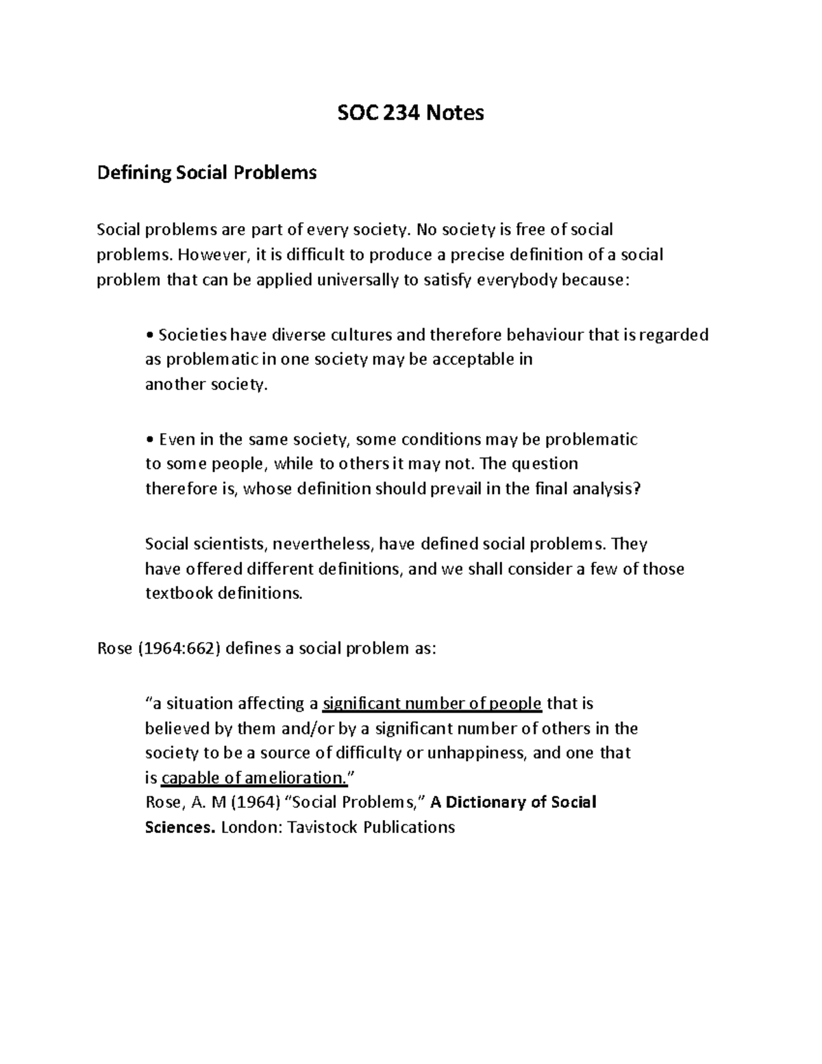 SOC 234 Notes (Defining Social Problems) - SOC 234 Notes Defining ...