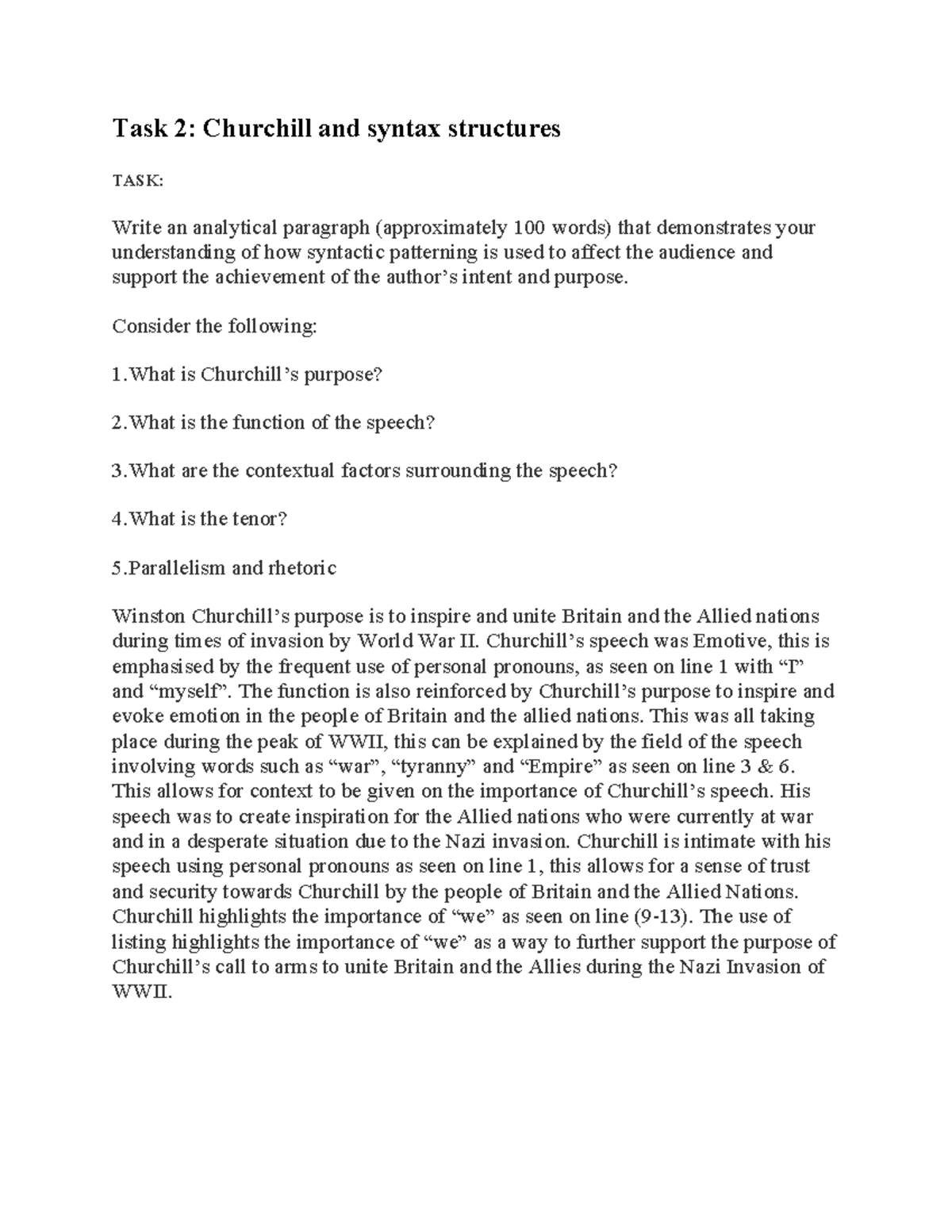 Task 2 Churchill and syntax structures - Task 2: Churchill and syntax ...