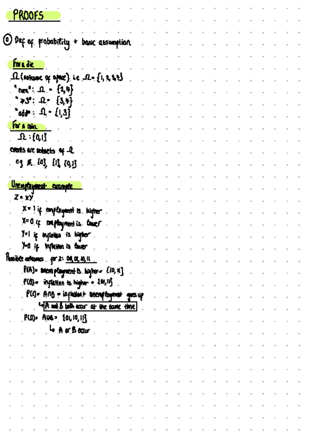 Math Revision Test 1 - PROOFS ° Def of probability t basic assumption ...