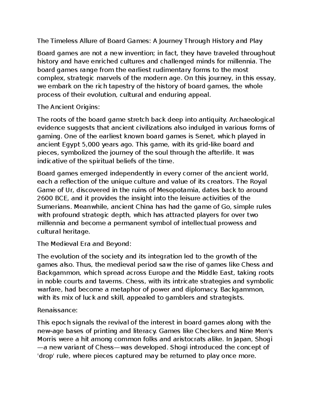 Humanizeai - Essay Writing - The Timeless Allure of Board Games: A ...