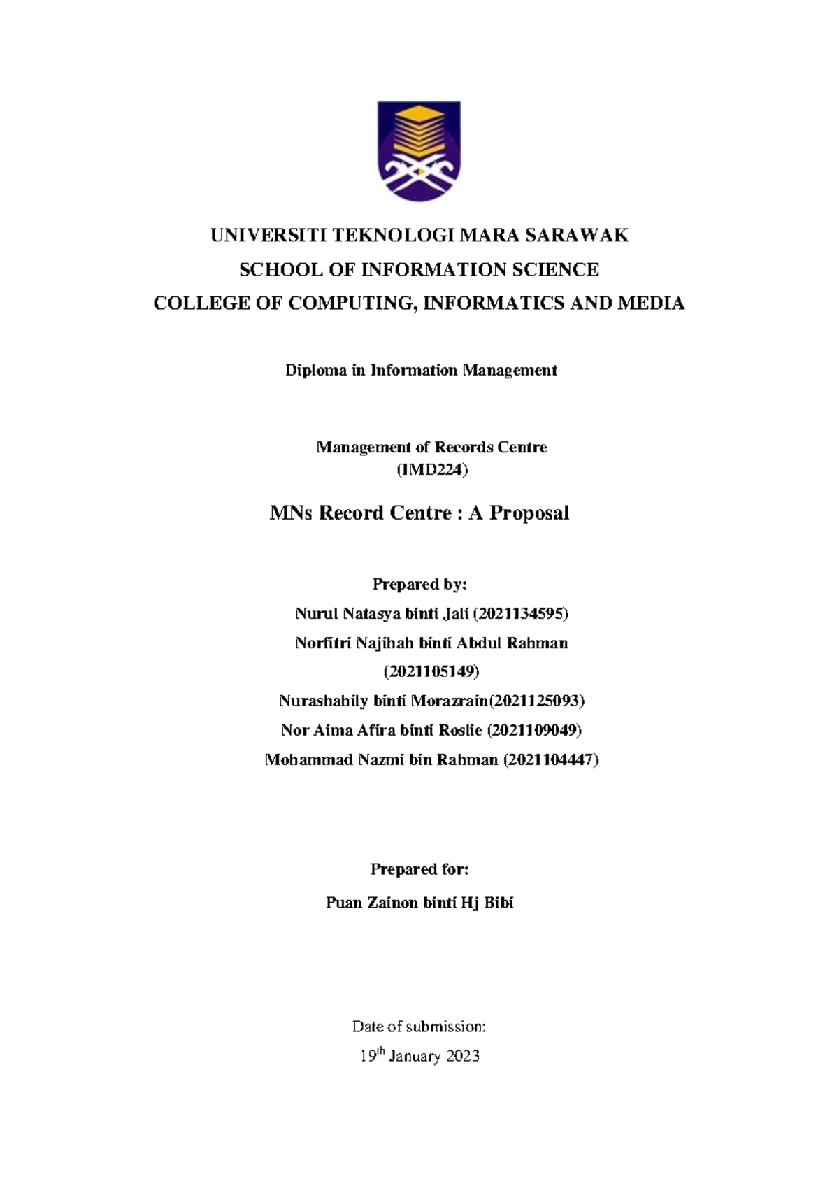 IMD224 group assignment - UNIVERSITI TEKNOLOGI MARA SARAWAK SCHOOL OF ...
