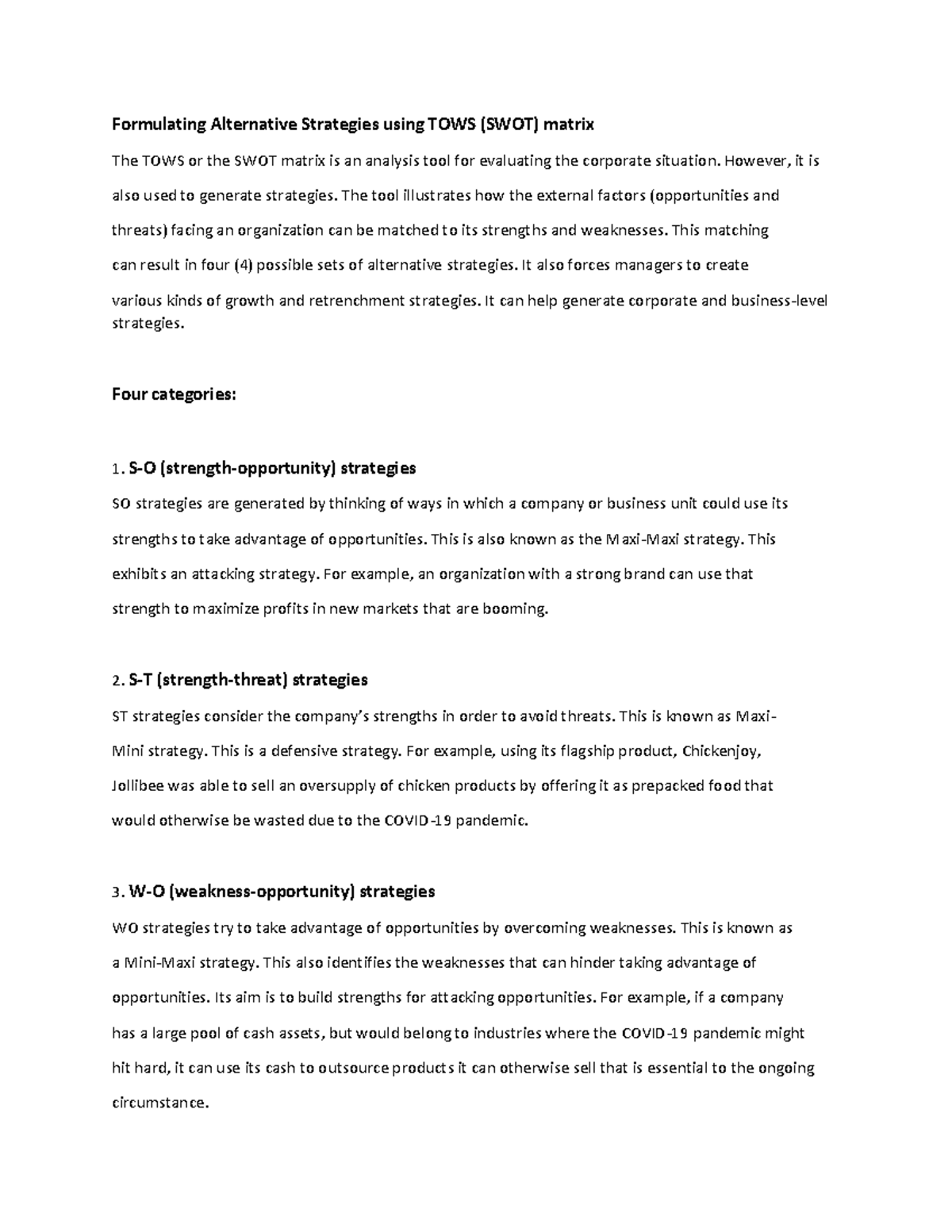 Strategic Management (13) - Formulating Alternative Strategies using ...