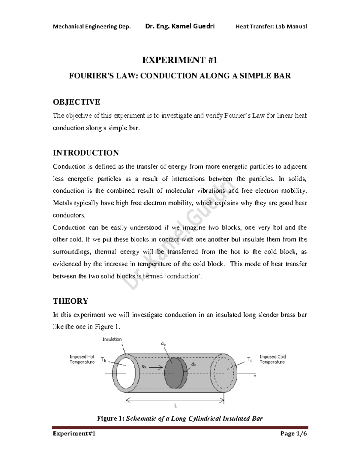 EXP1 - Heat conduction - EXPERIMENT FOURIER'S LAW: CONDUCTION ALONG A ...