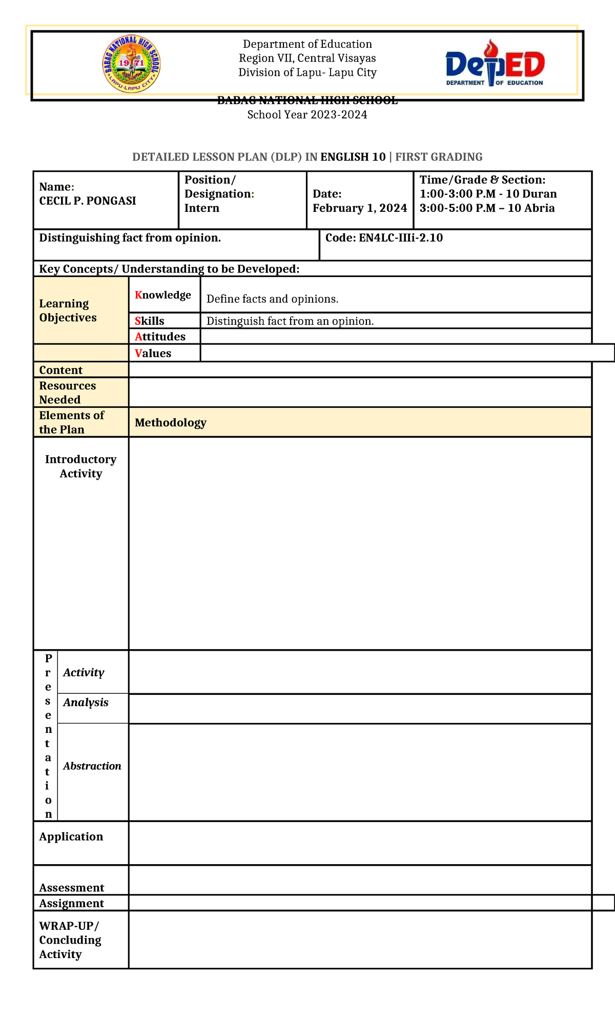 DLP- Template - aaaa - Department of Education Region VII, Central ...