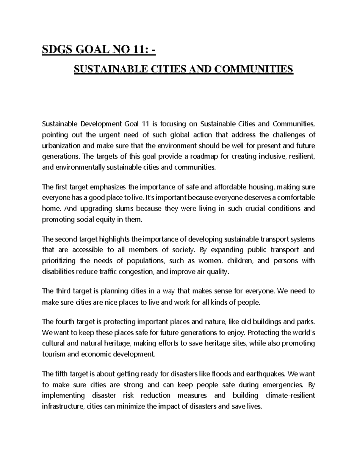 Rohaan SHAH BARM-F20-037 - SDGS GOAL NO 11: - SUSTAINABLE CITIES AND ...