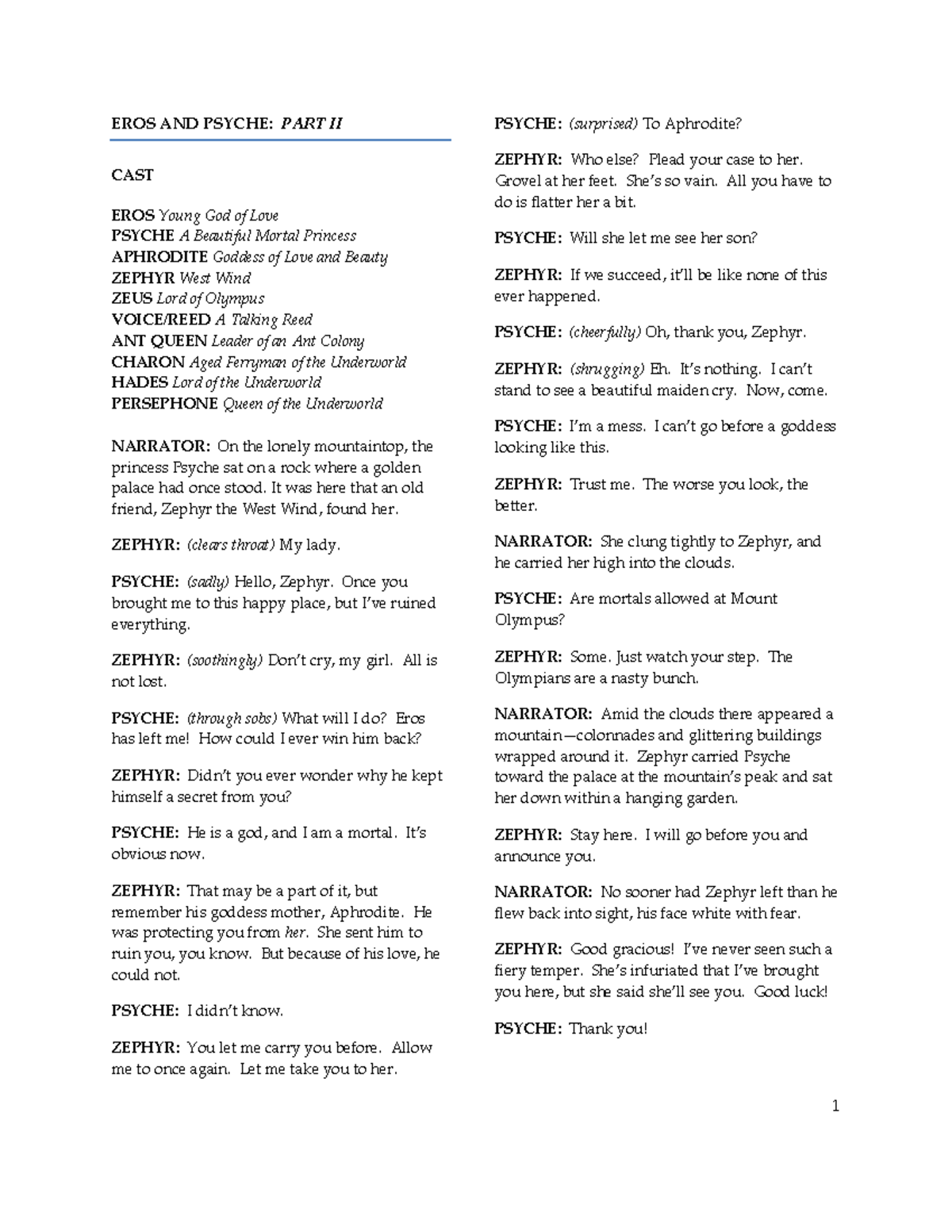 Erosand Psyche II - Greek myth - EROS AND PSYCHE: PART II CAST EROS ...