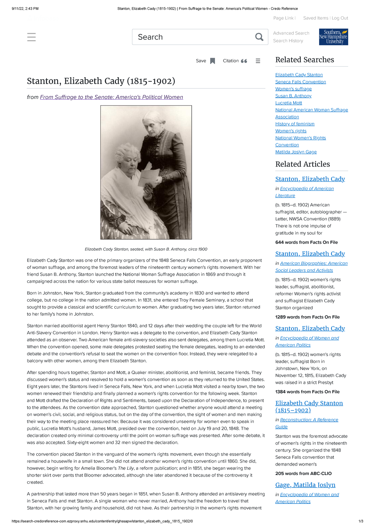 Elizabeth Stanton - Bio - 9/11/22, 2:43 PM Stanton, Elizabeth Cady ...