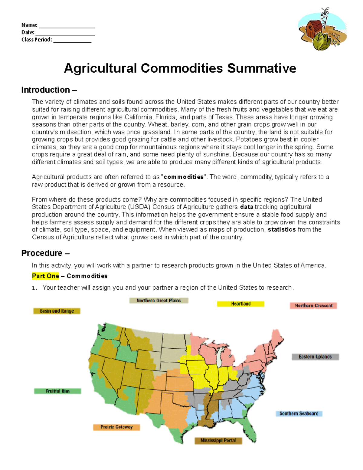 Ag Commodities Summative - Date: ____________________ Class Period ...