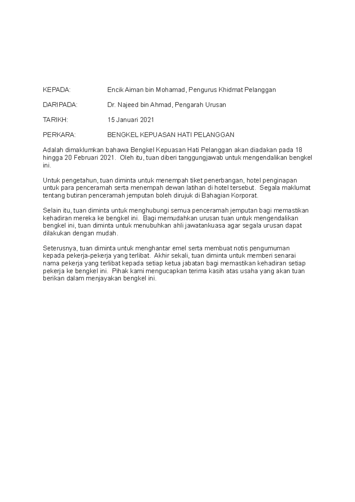 Executive NOTE- Taking TEST 1-MEMO OBM200 - KEPADA: Encik Aiman bin ...