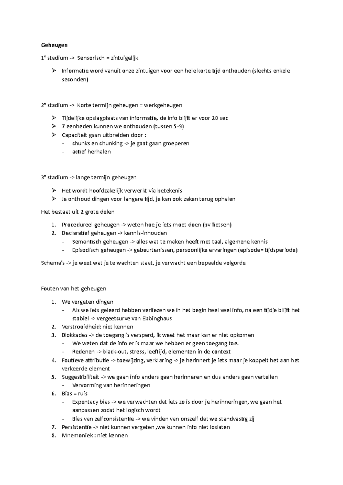 Geheugen psychologie Vives Hogeschool Kortrijk - Geheugen 1 e stadium ...