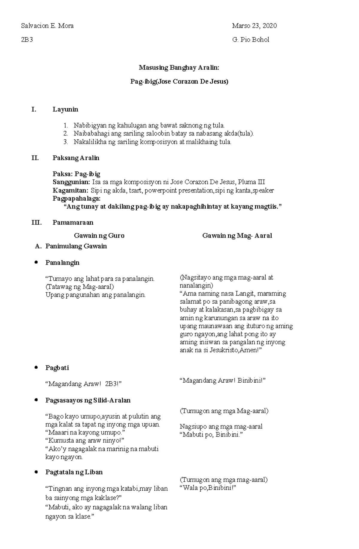 Banghay-Aralin-2020 - Salvacion E. Mora Marso 23, 2020 2B3 G. Pio Bohol ...