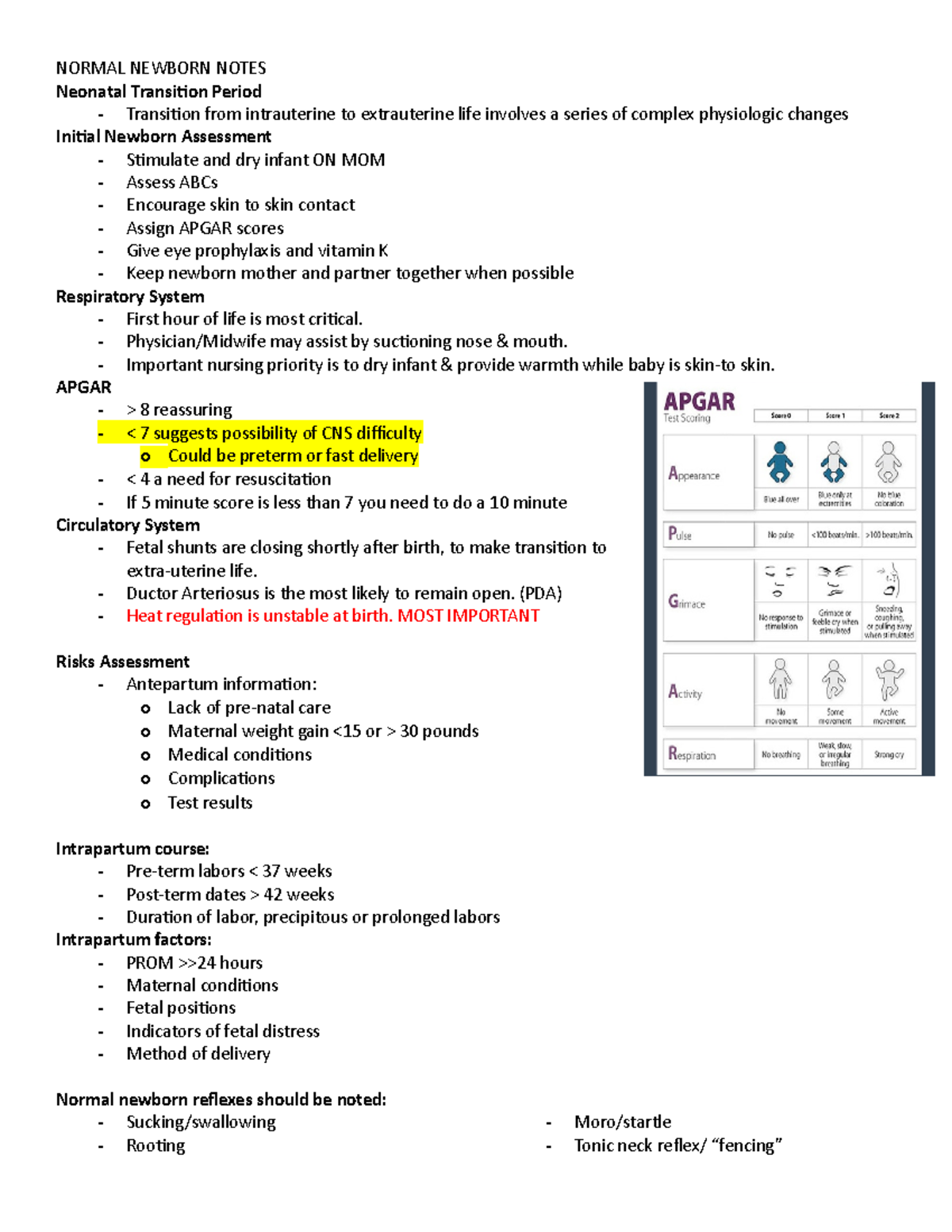 Normal Newborn notes - Neonatal Transition Period - Transition from ...