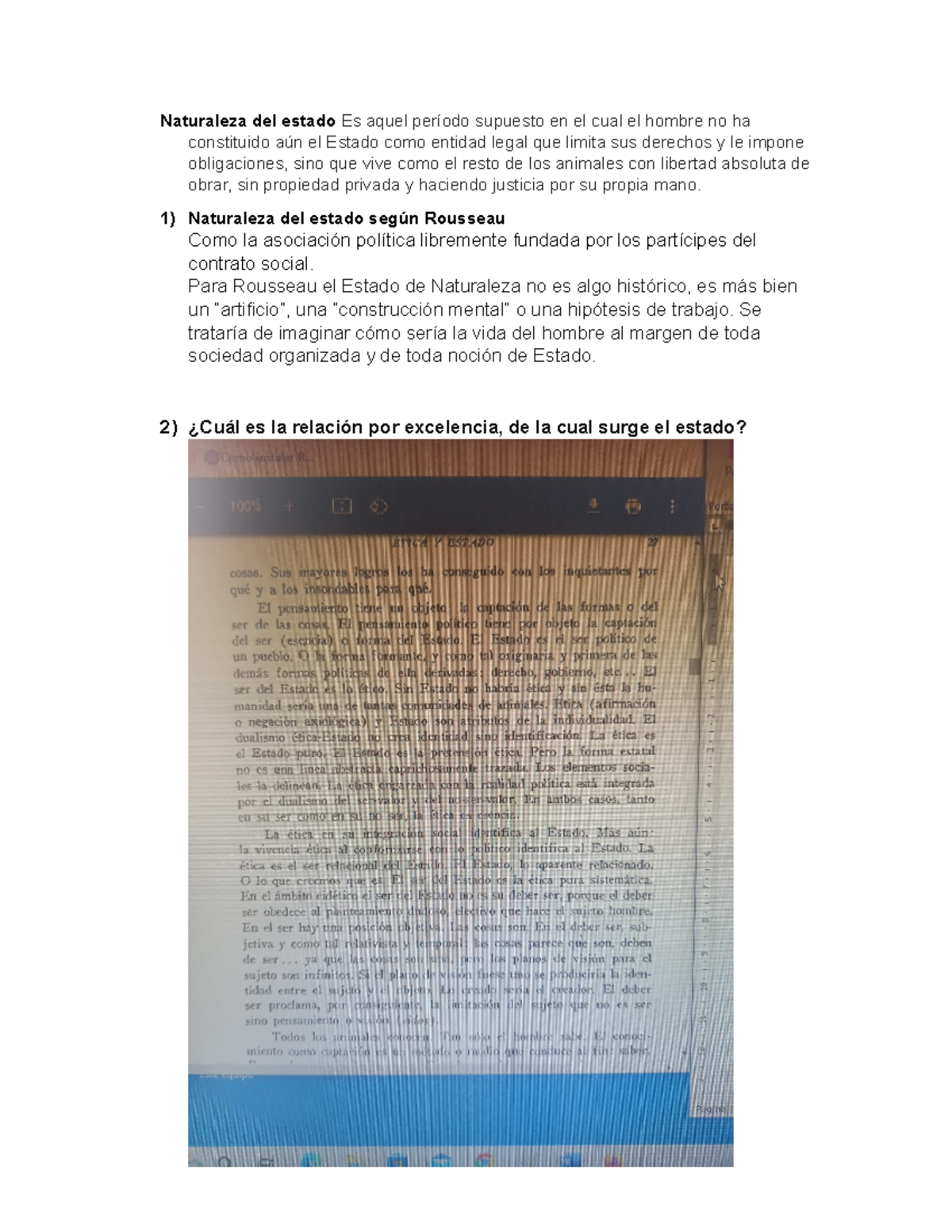 Naturaleza del estado - 1) Naturaleza del estado según Rousseau Como la ...
