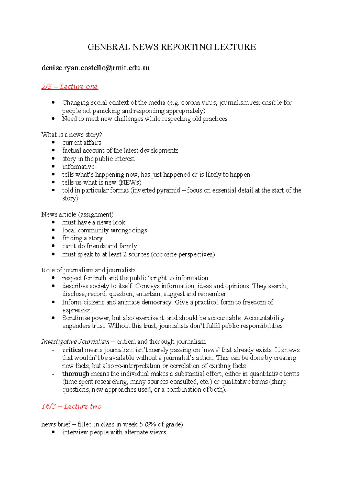 General News Reporting Lecture Notes - GENERAL NEWS REPORTING LECTURE ...