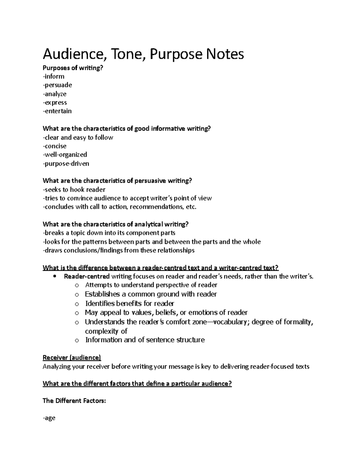 Lecture notes- Audience, Tone, Purpose Notes - Audience, Tone, Purpose ...