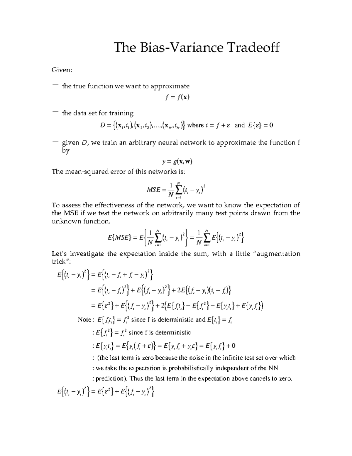 Bias Variance - The Bias-Variance Tradeoff Given: the true function we ...