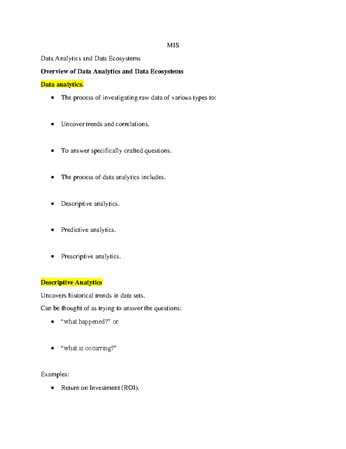 Information Systems Mgmt Lecture Week 1 Data Analytics Mis Data Analytics And Data Ecosystems