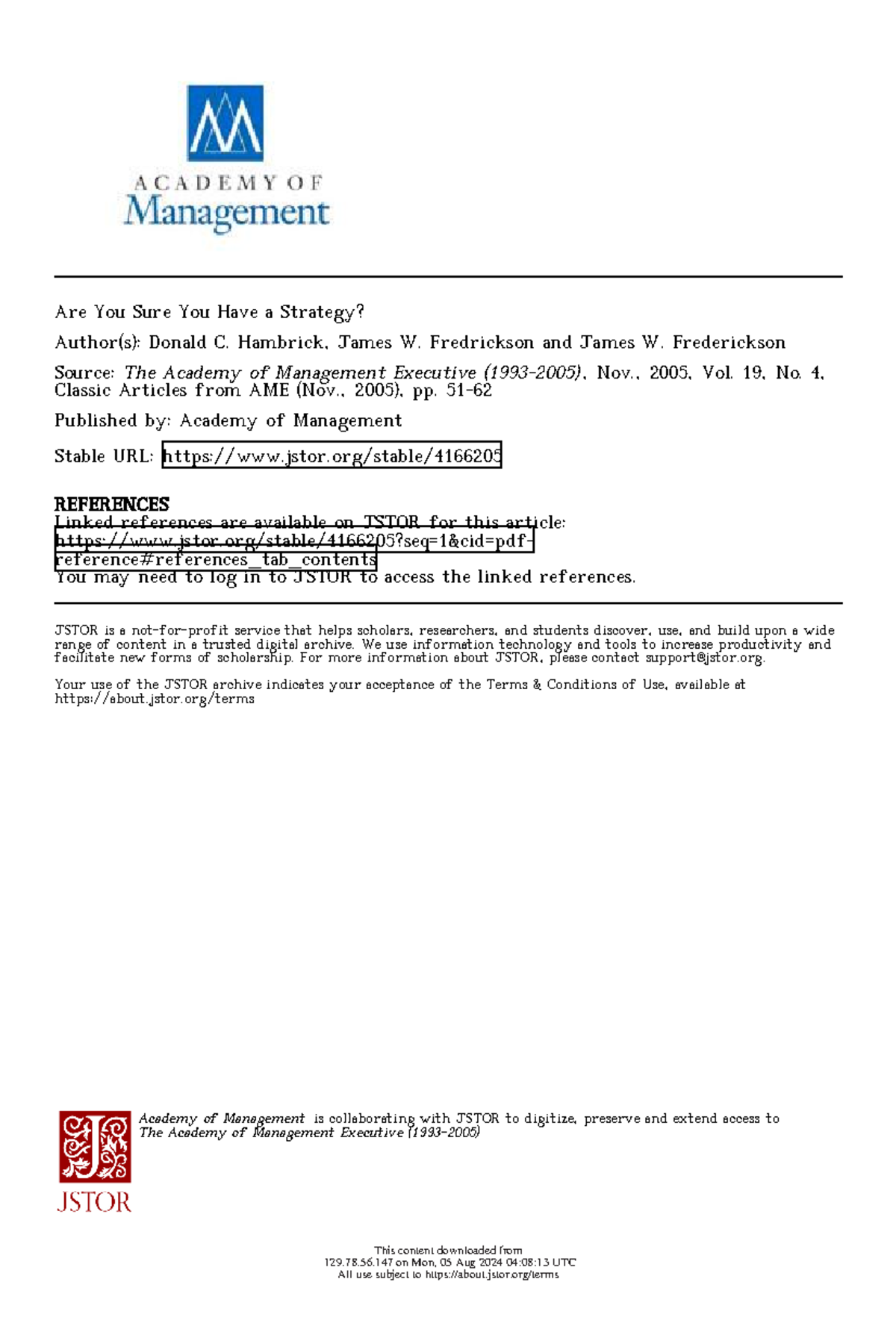 Hambrick-Sure Strategy-2005 - Are You Sure You Have a Strategy? Author ...