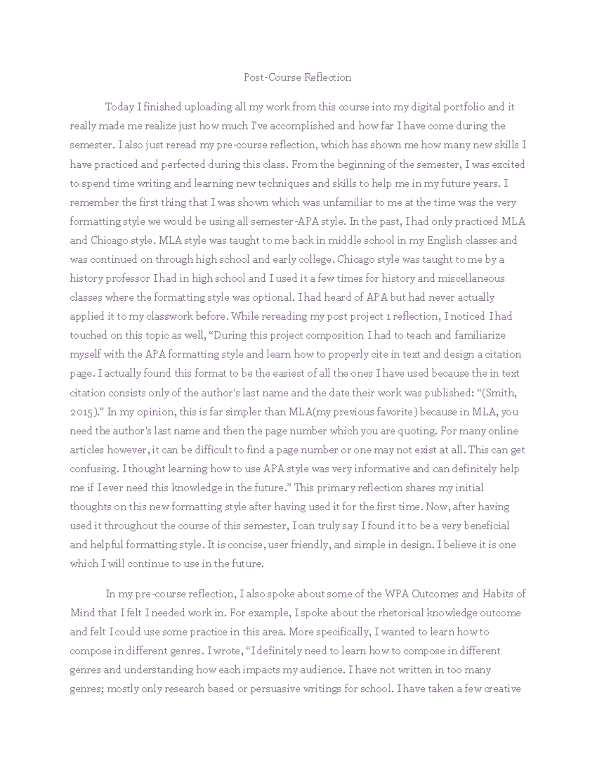 Post-Course Reflection - Post-Course Reflection Today I finished ...