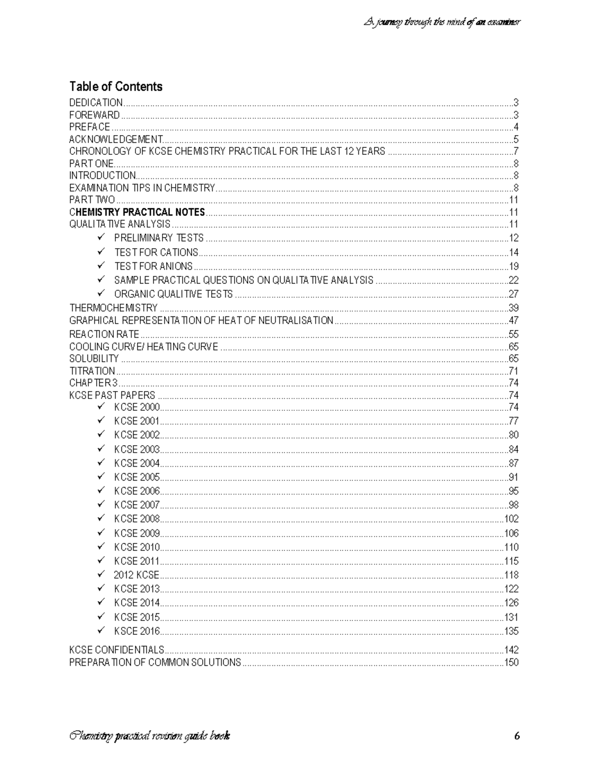 Chem prac notes - Table of Contents CHRONOLOGY OF KCSE CHEMISTRY ...