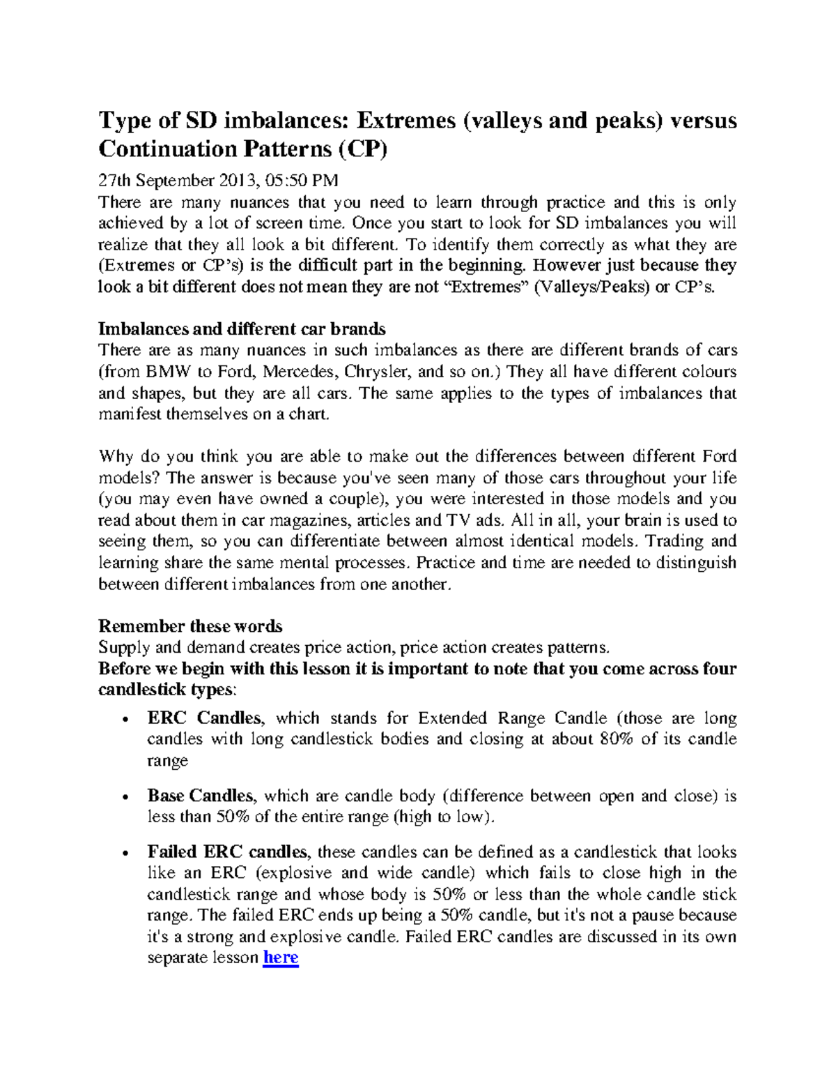 Type of SD imbalances Extremes (valleys and peaks) versus Continuation ...