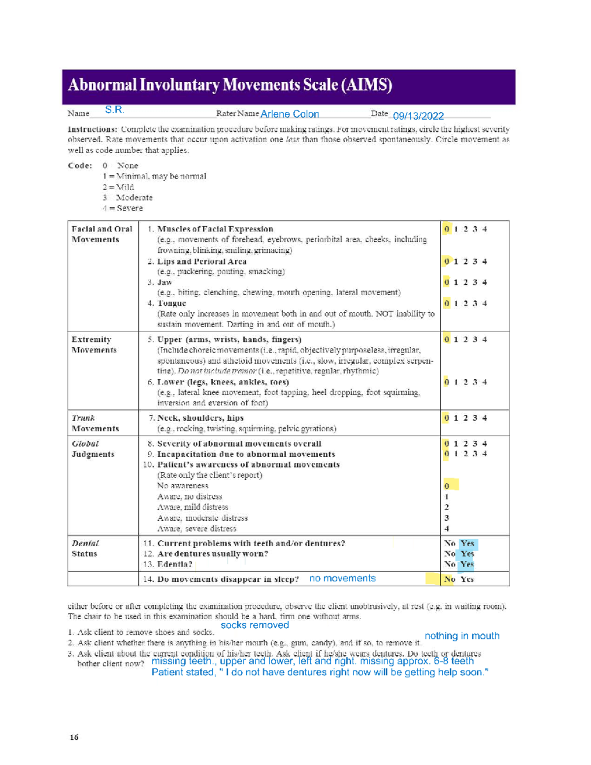 Clinical tool kit 2 - Abnormal Involuntary Movements Scale (AIMS) SR ...