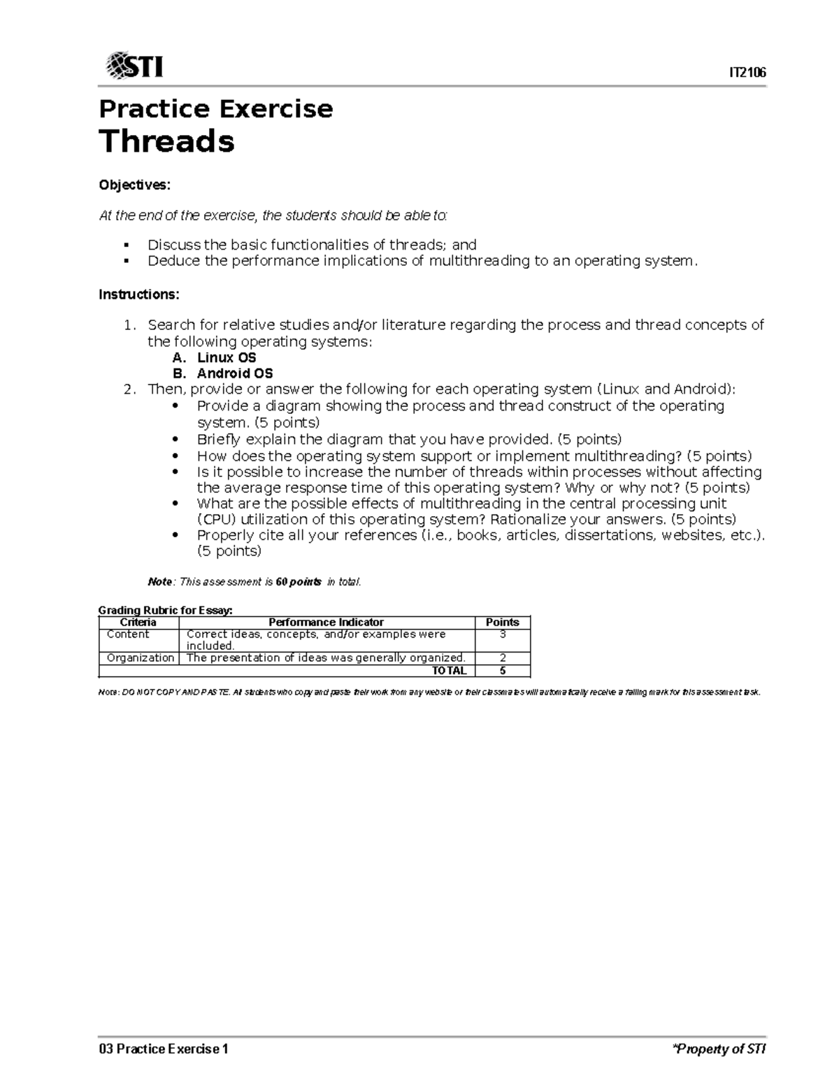 OS - idk - IT Practice Exercise Threads Objectives: At the end of the exercise, the students ...