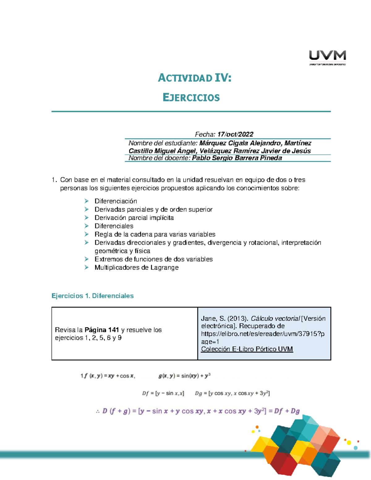 A#4 MAMC( Cálculo) terminada - ACTIVIDAD IV: EJERCICIOS Fecha: 17/oct ...